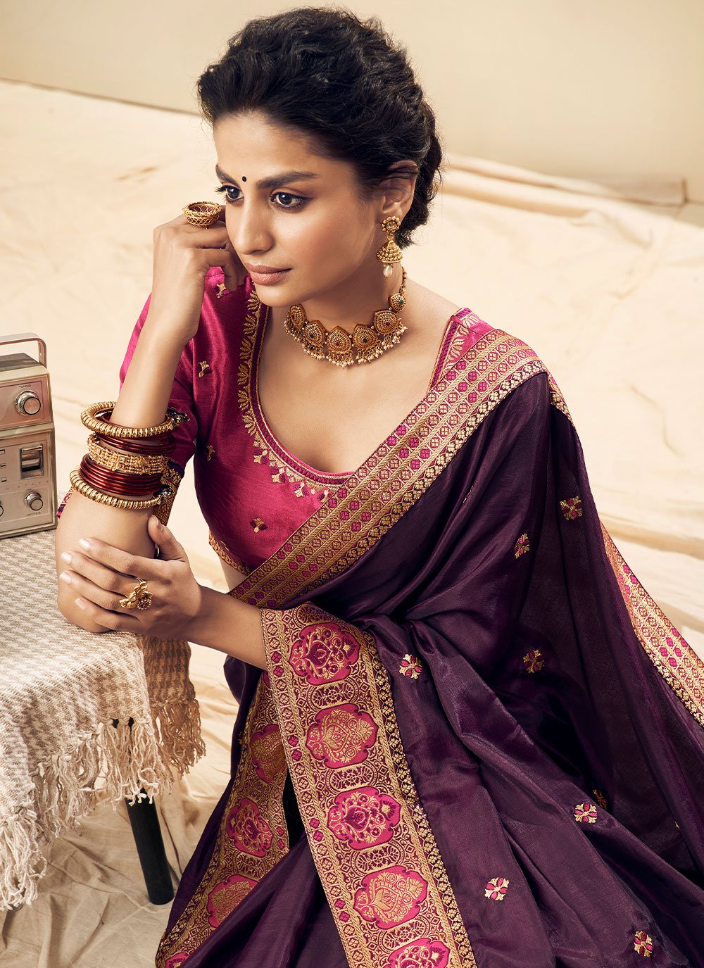 Purple Silk Designer Saree buy online