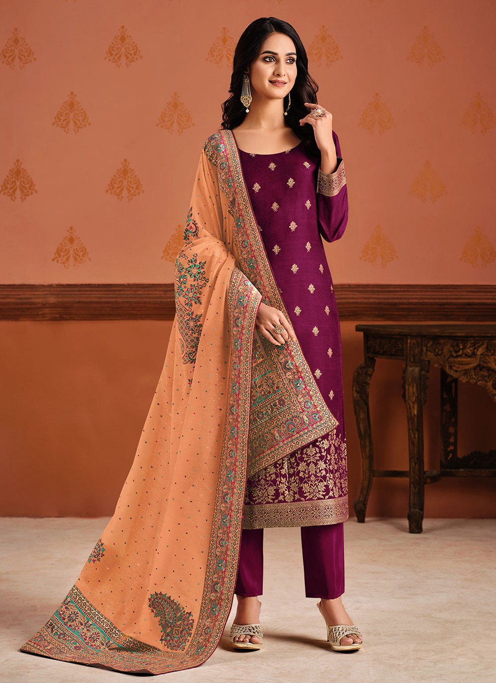 Buy Purple Swarovski Salwar Kameez : 236460