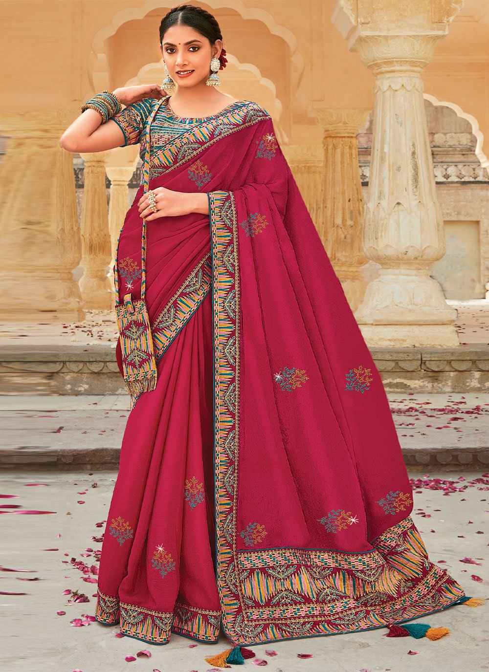 Buy Online Rani Color Classic Saree : 232417