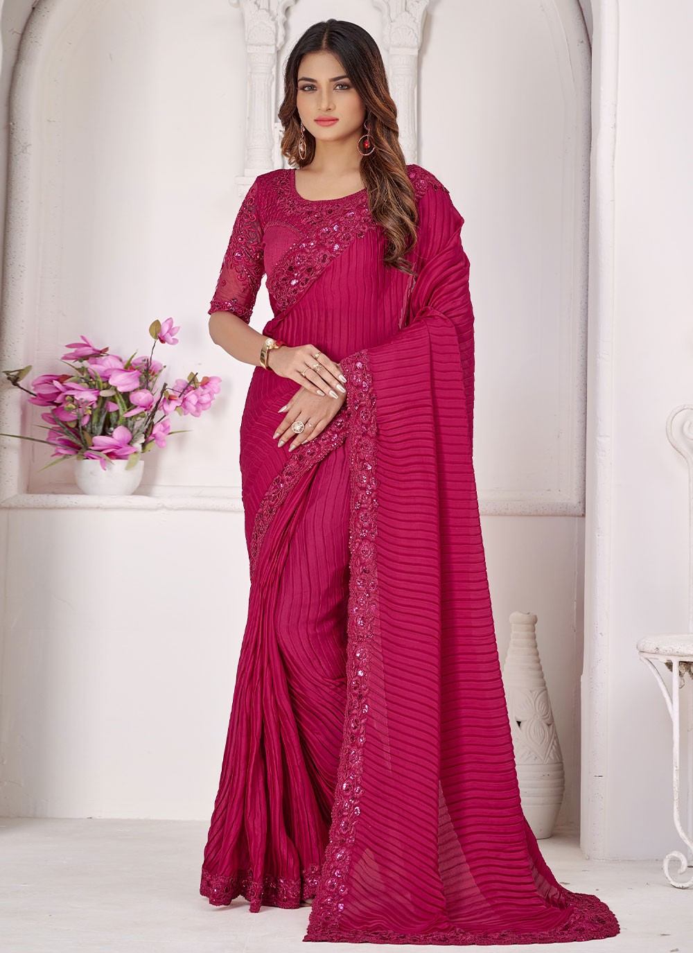 Buy Online Rani Resham Traditional Saree : 229873
