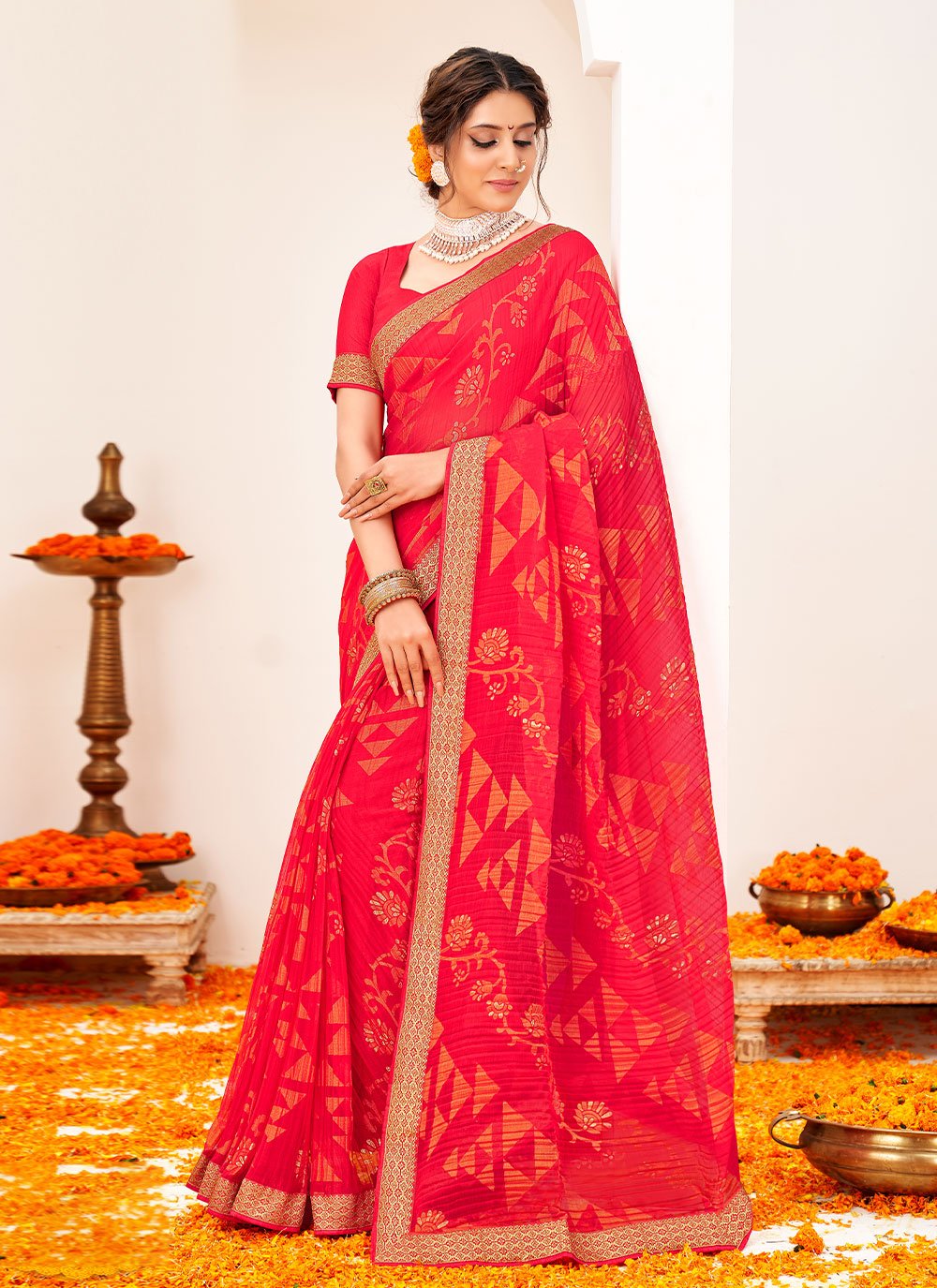 Buy Red Ceremonial Classic Designer Saree Online : 221978