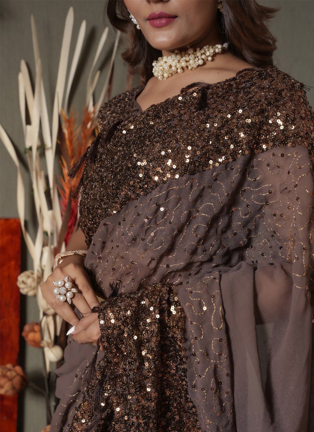 Shop Sequins Festival Ruffle Saree Online : 227475