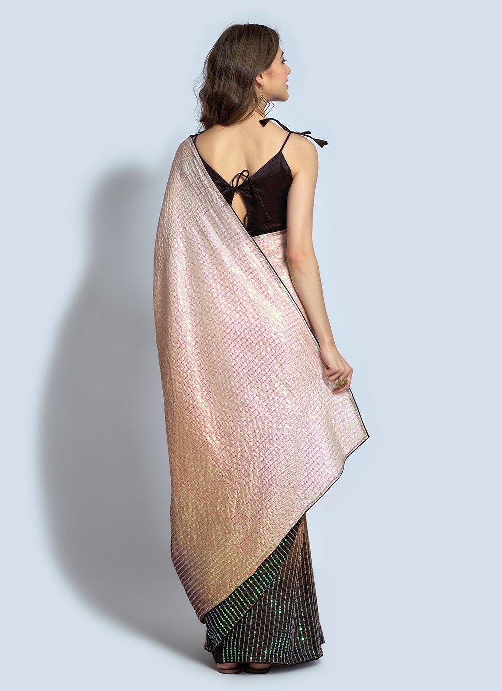 Shop Sequins Georgette Brown and Peach Shaded Saree Online : 244490
