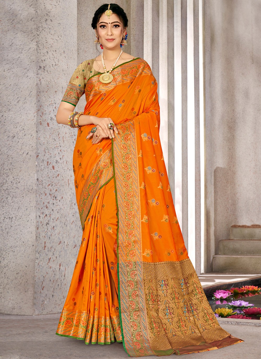 Buy Silk Mehndi Designer Traditional Saree Online