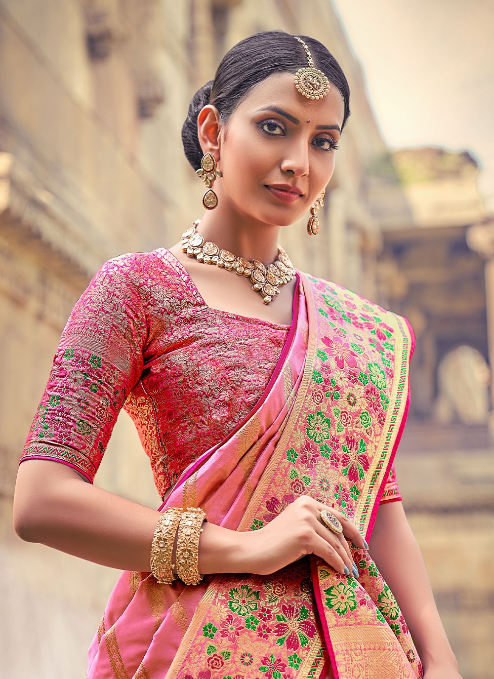 Buy Online Silk Pink Designer Saree : 240191
