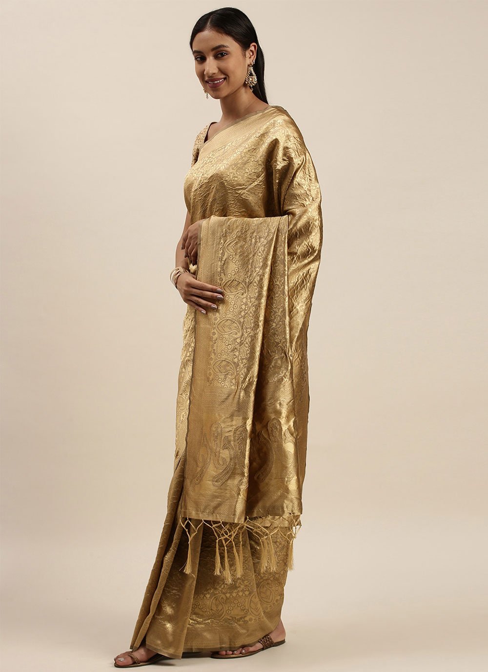 Shop Silk Woven Gold Traditional Saree Online : 214113