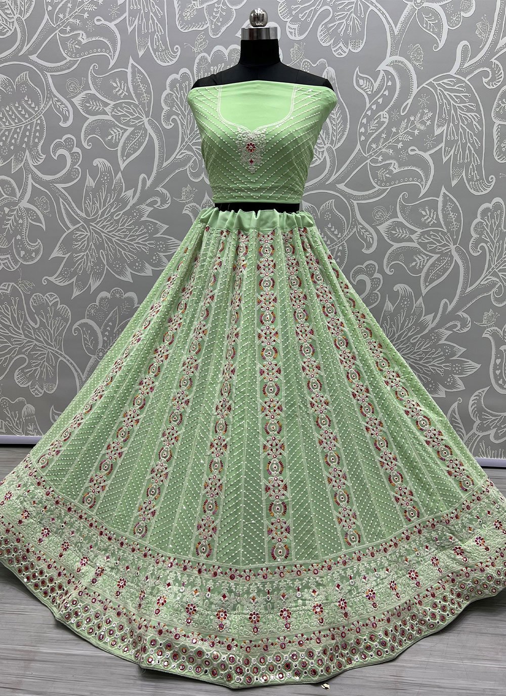 Buy Thread Georgette Green Lehenga Choli : 229184