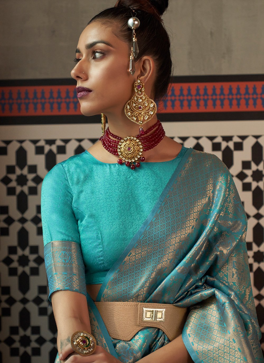 Turquoise Engagement Classic Saree buy online