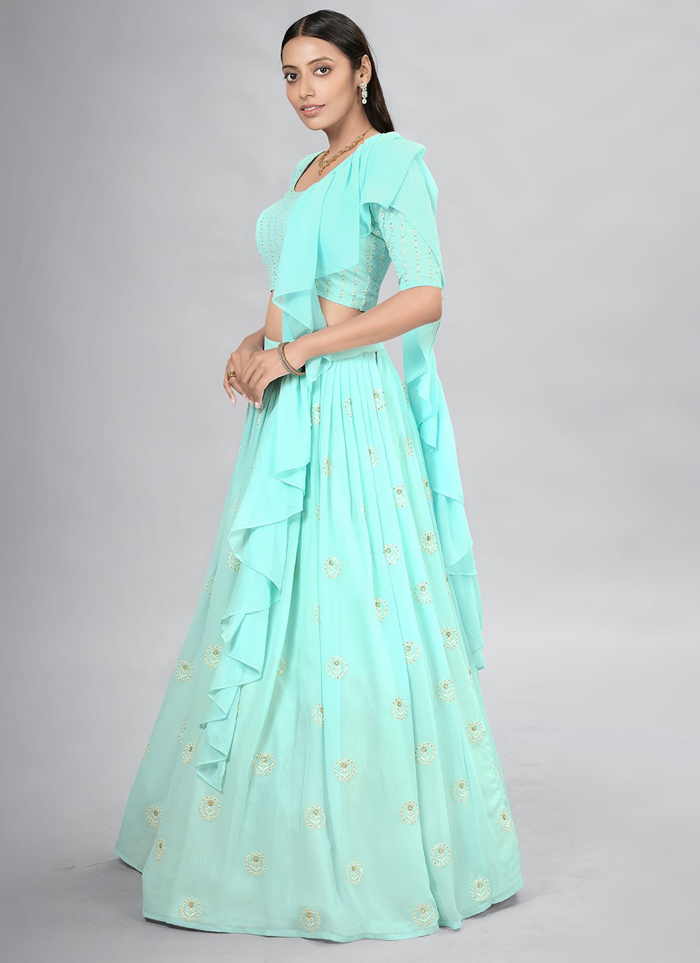 Buy Turquoise Lehenga Choli : 244476
