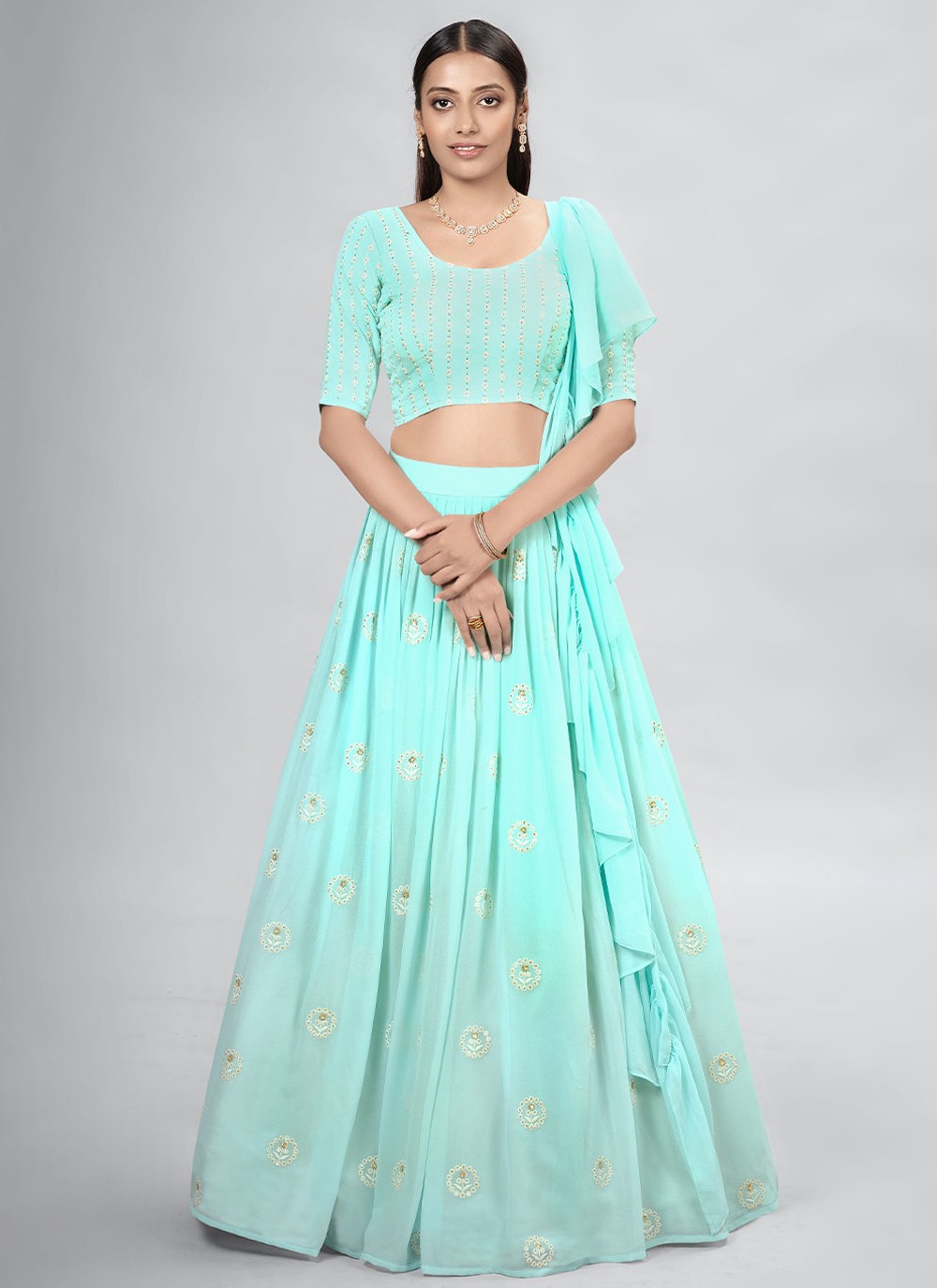 Buy Turquoise Lehenga Choli : 244476