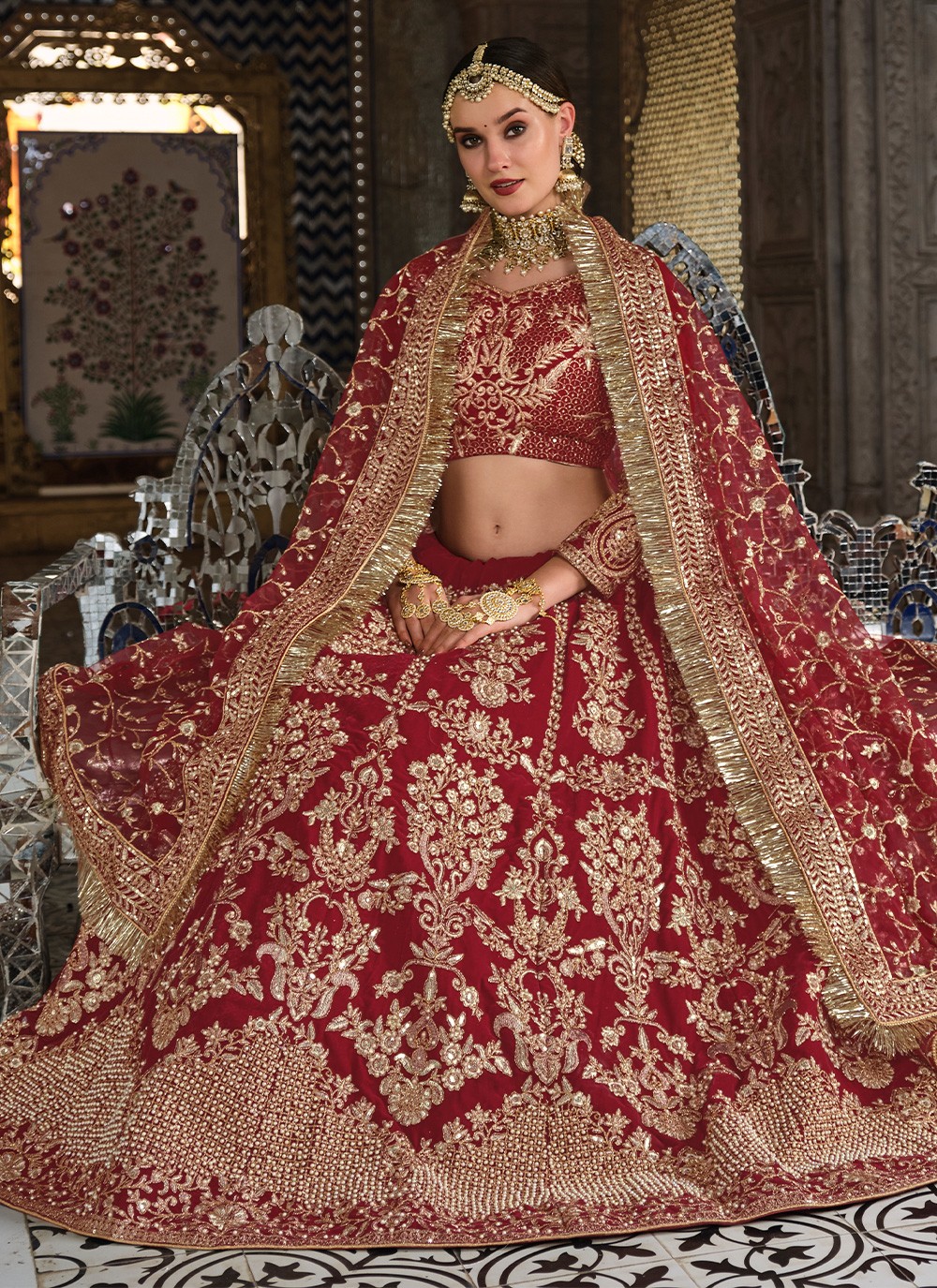 Buy Velvet Maroon Lehenga Choli : 236561