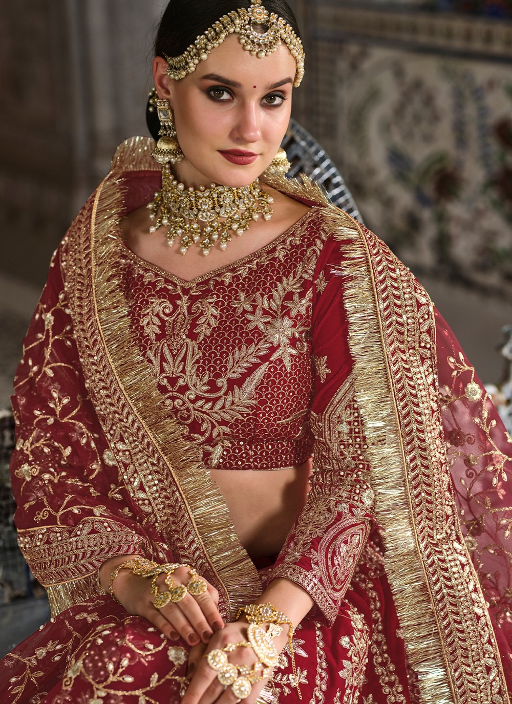 Buy Velvet Maroon Lehenga Choli : 236561