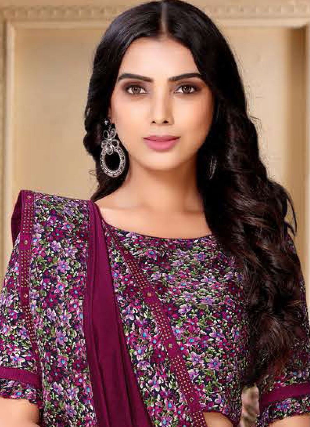 Vichitra Silk Print Wine Saree buy online