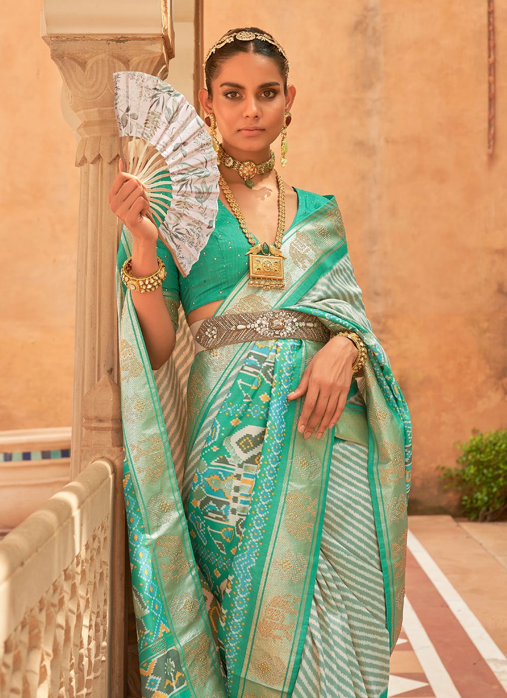 Weaving Sea Green Saree buy online
