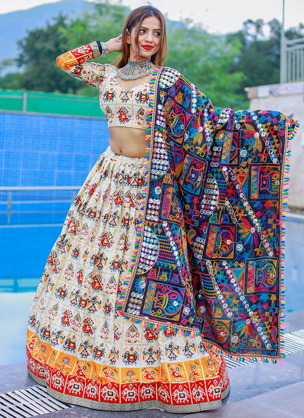 Buy Online White Cotton Lehenga Choli : 241474