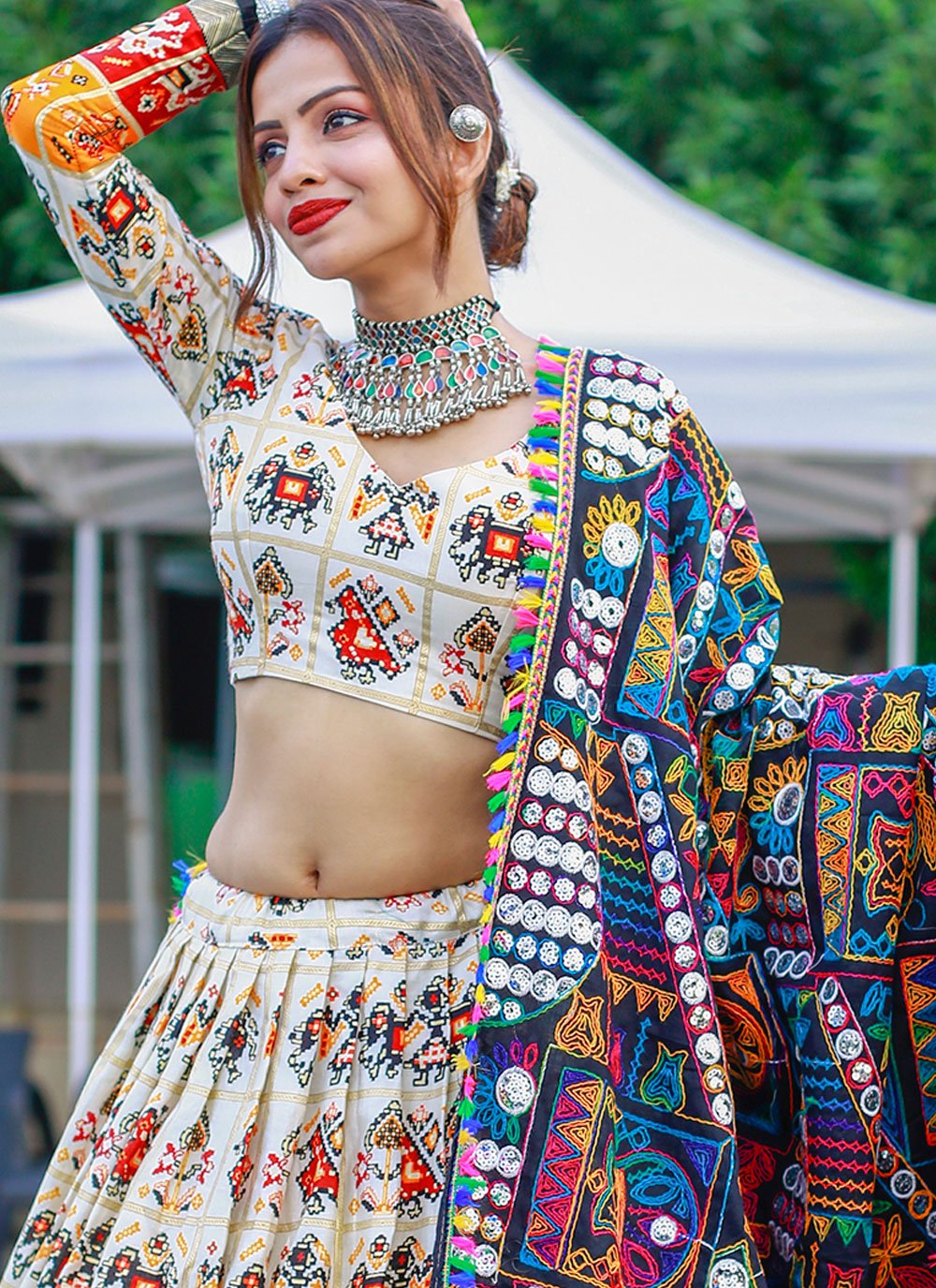 Buy Online White Cotton Lehenga Choli : 241474