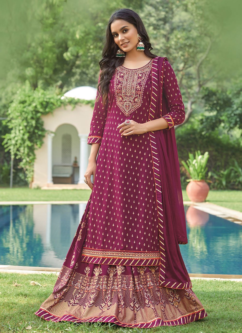 Buy Wine Embroidered Lehenga Choli Online