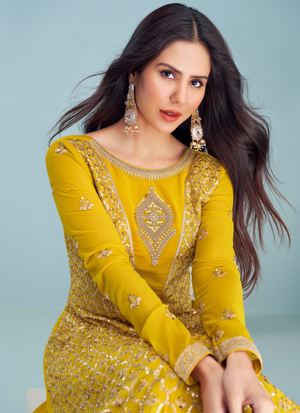 Shop Online Yellow Salwar Kameez : 234329