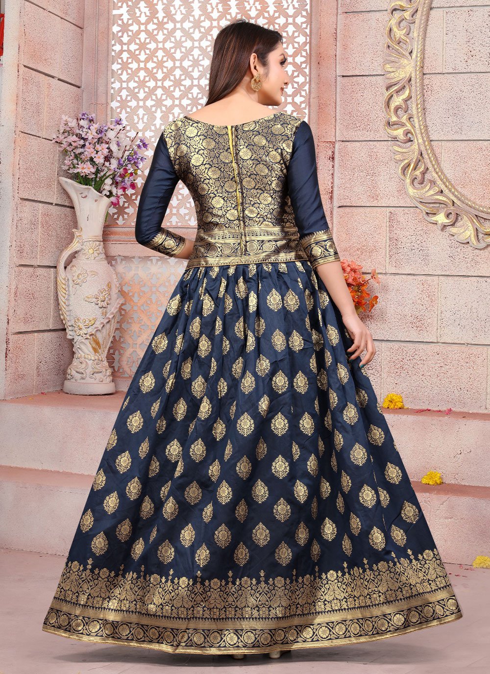 Shop Art Silk Mehndi Designer Gown Online : 251838
