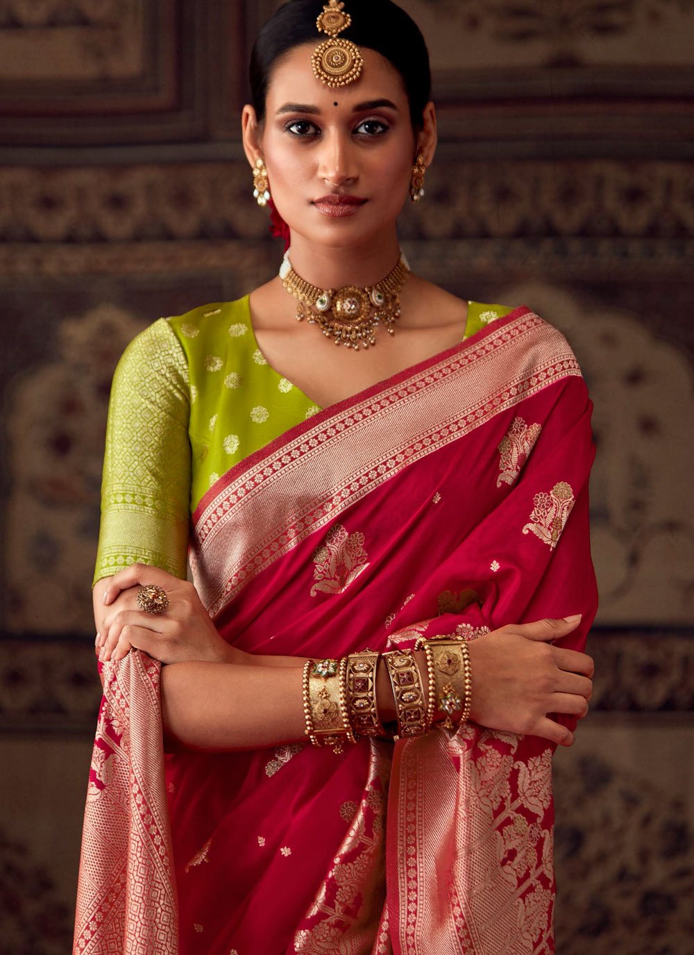 Shop Online Banarasi Silk Classic Sari In Red : 276061 - Best Seller