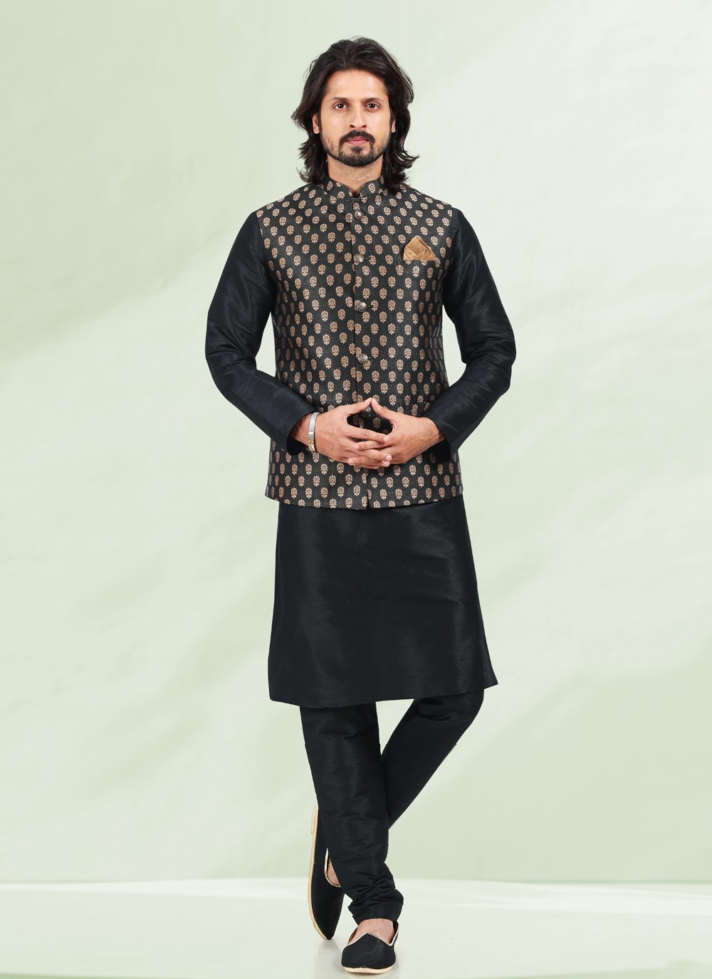 Shop Black Color Kurta Payjama With Jacket Online : 250862