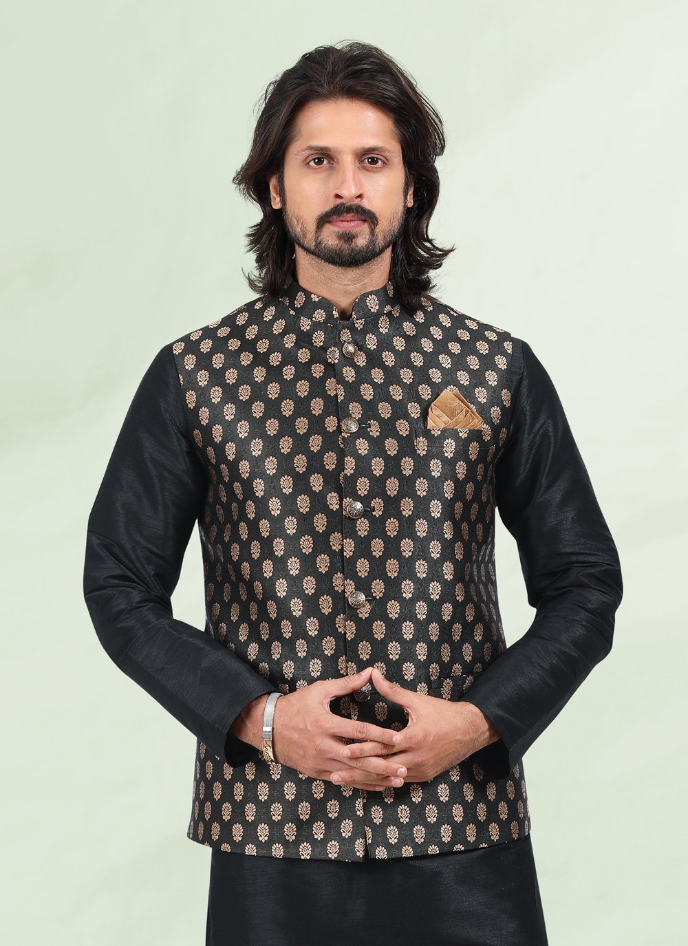 Shop Black Color Kurta Payjama With Jacket Online : 250862