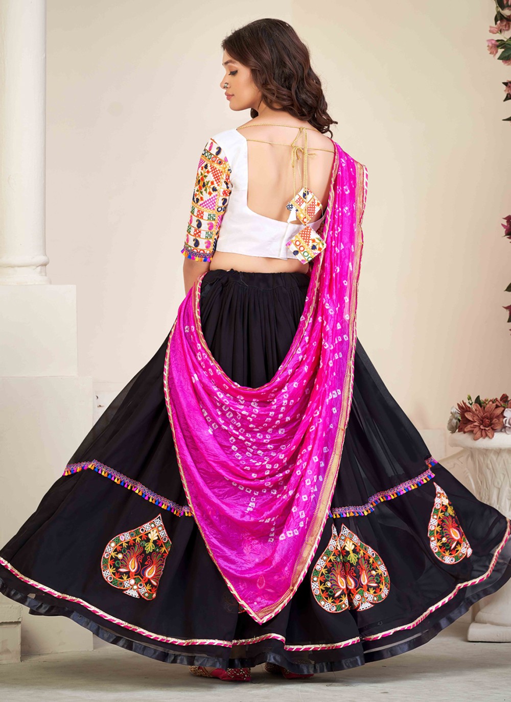 Buy Black Long Choli Lehenga : 267112