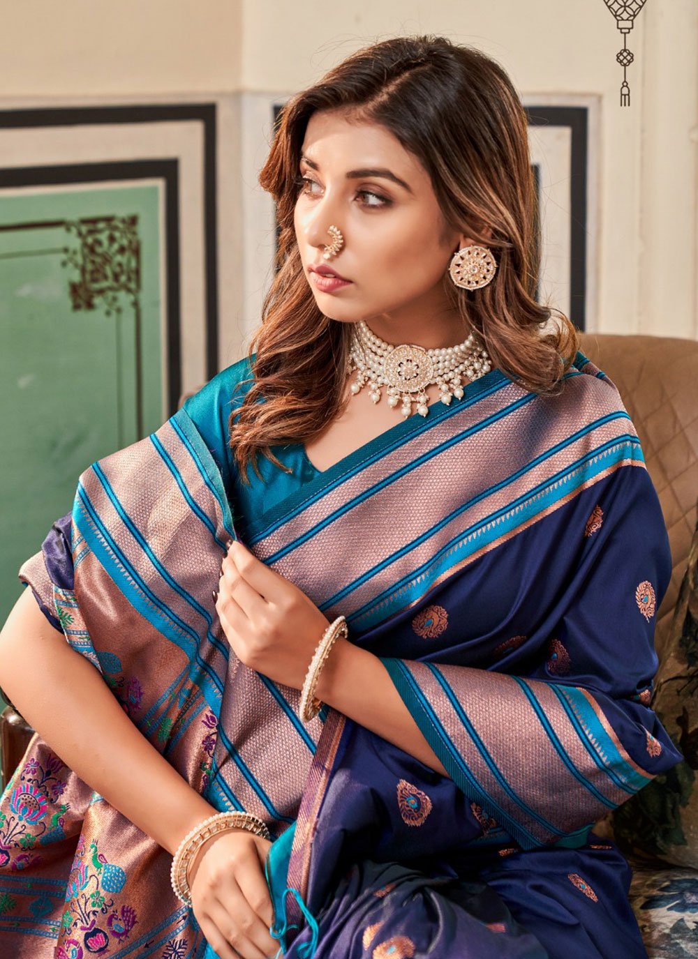 Shop Blue Silk Classic Sari with Online : 273541