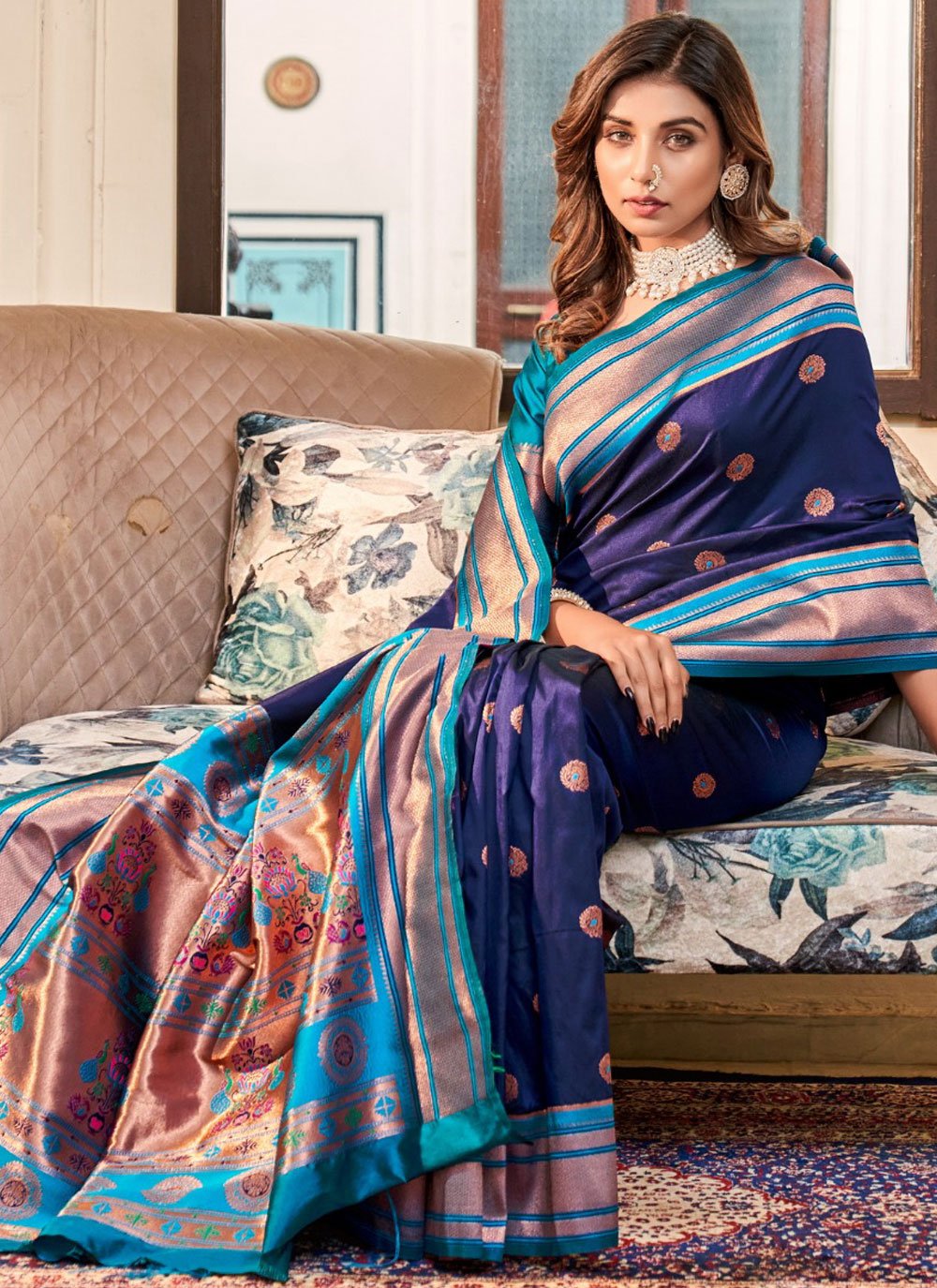 Shop Blue Silk Classic Sari with Online : 273541