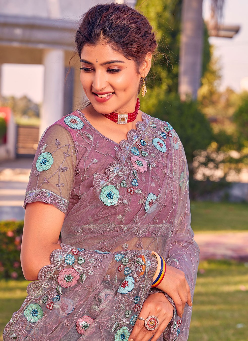 Shop Online Cord Grey Net Classic Saree : 250138