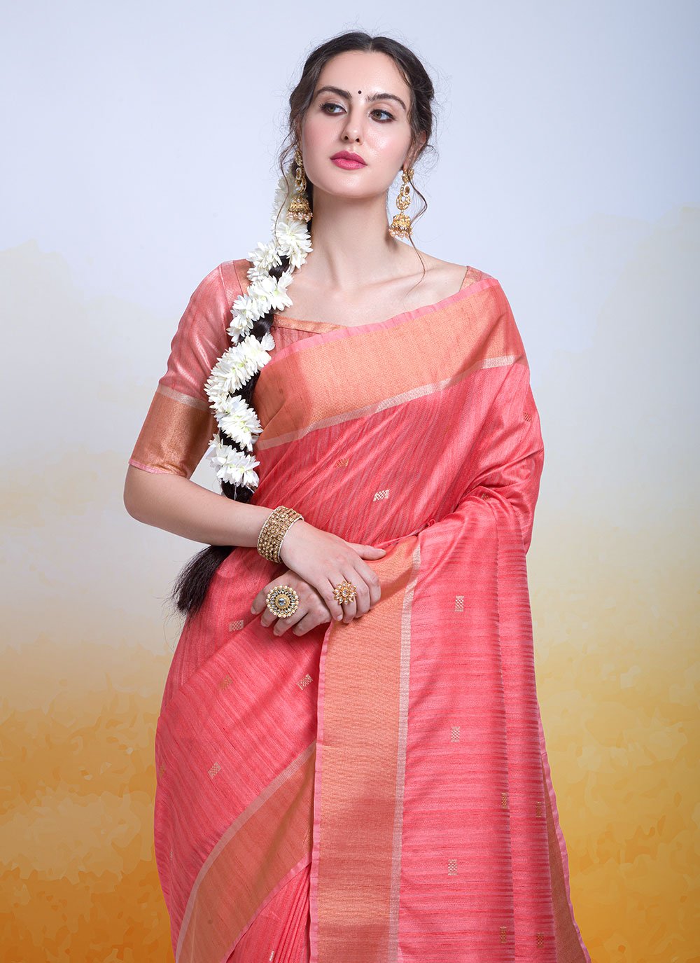 Shop Online Cotton Silk Pink and Rani Saree : 245234 - Saree