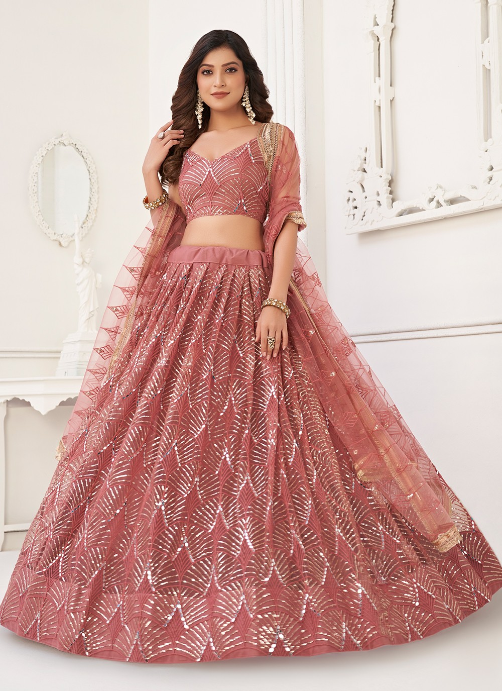 Buy Designer Net Lehenga Choli in Pink : 265111