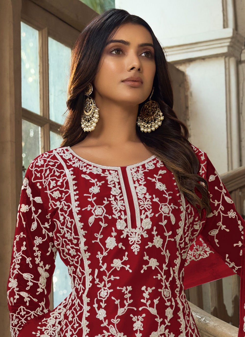 Shop Embroidered and Resham Work Net Salwar Suit In Maroon for ...