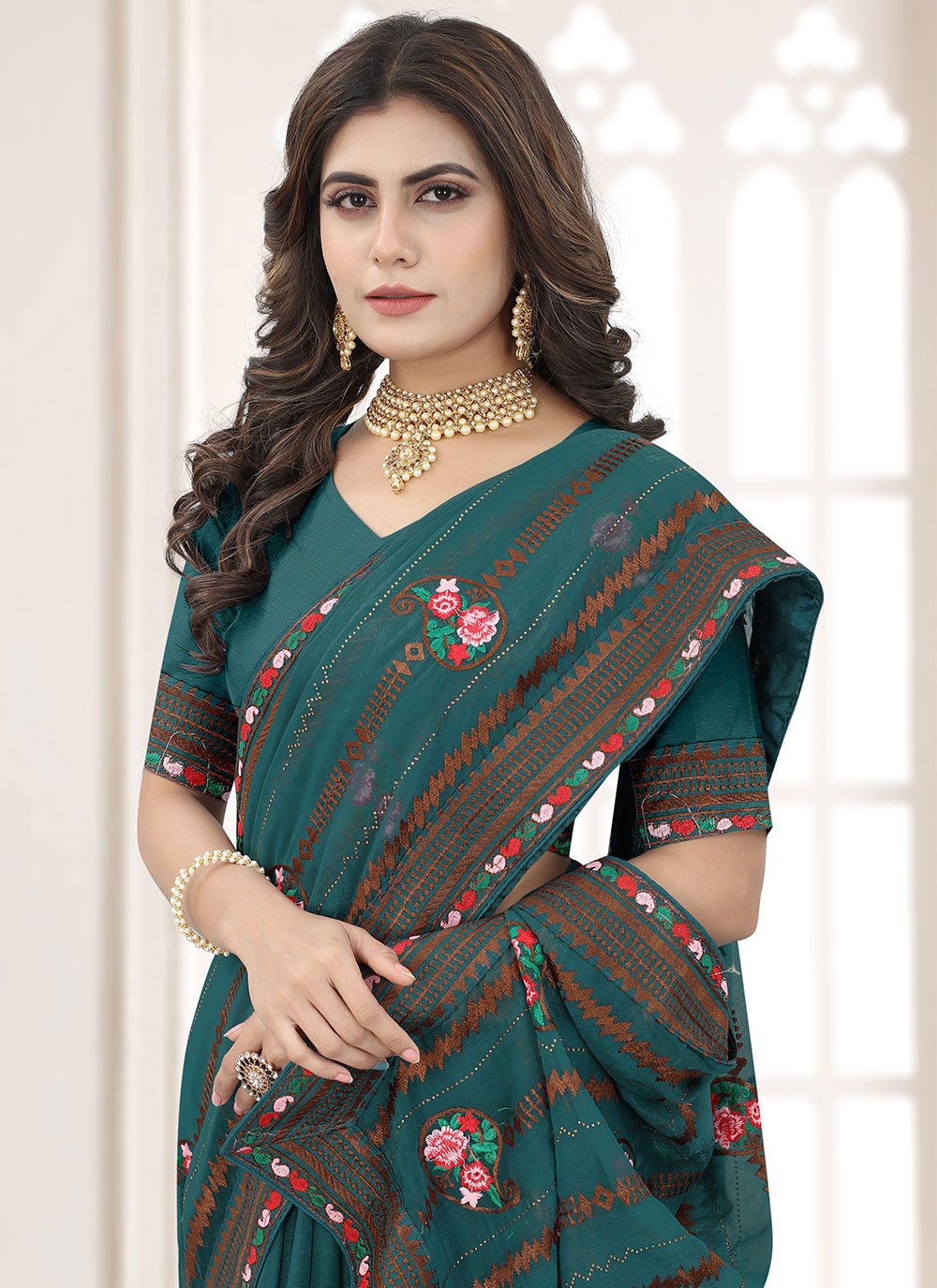 Embroidered Mehndi Saree buy online