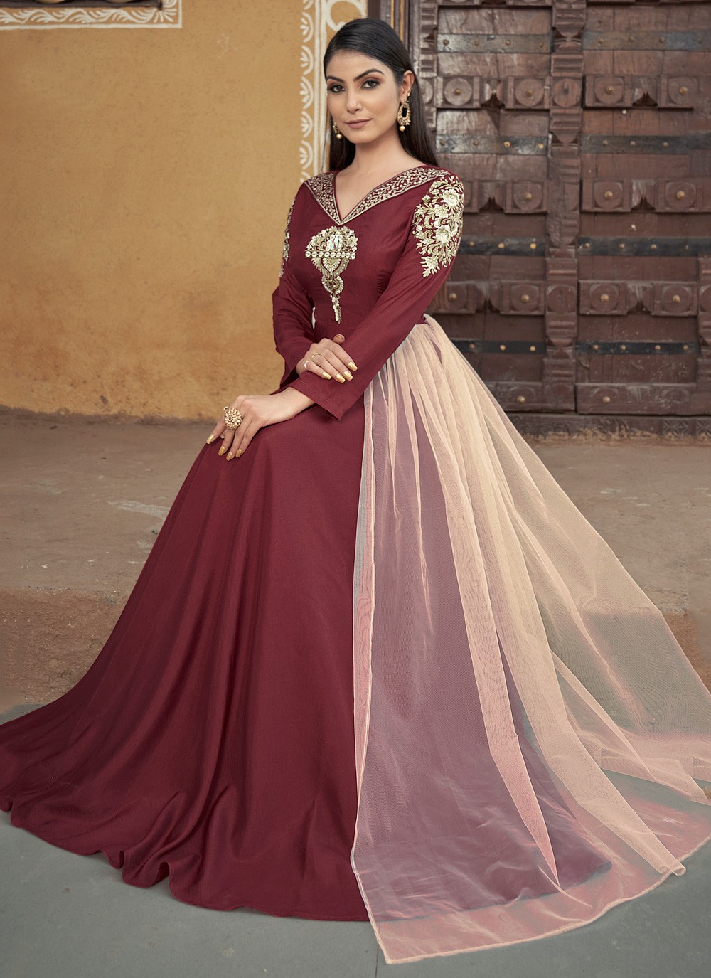 Buy Online Embroidered Muslin Designer Gown : 271232