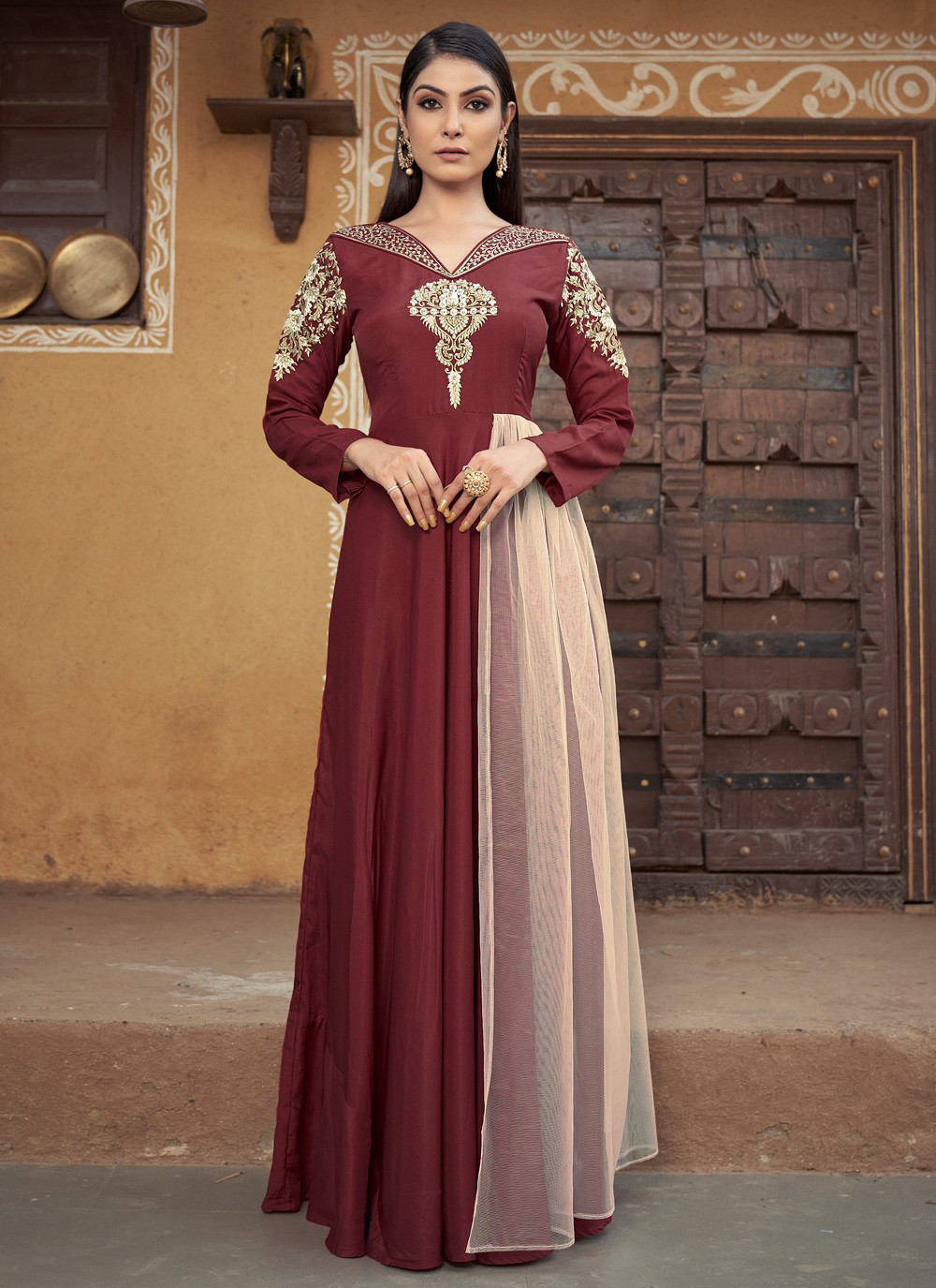 Buy Online Embroidered Muslin Designer Gown : 271232