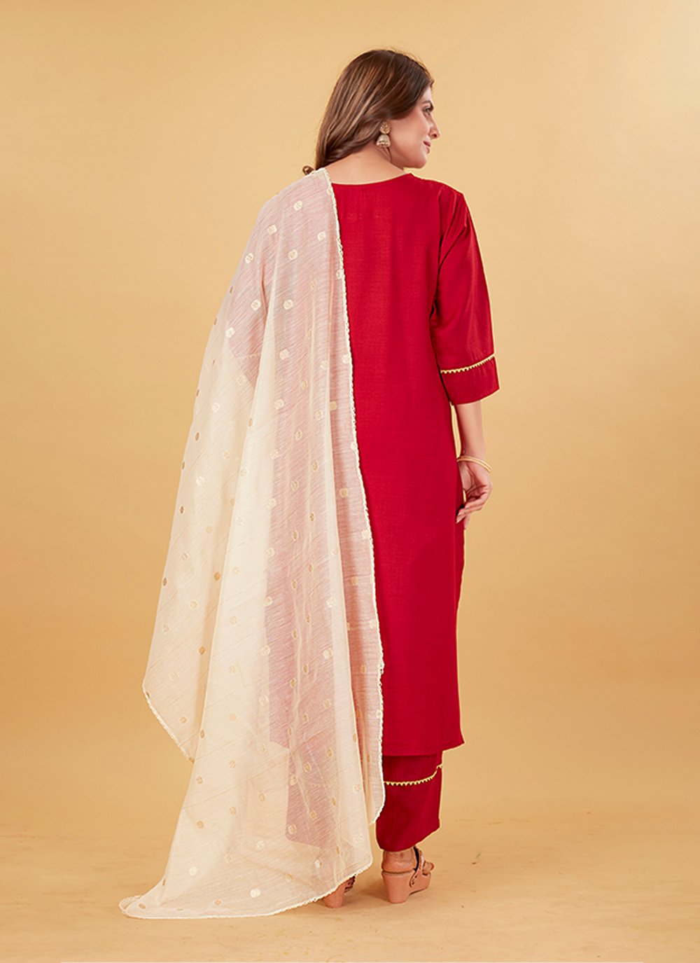 Embroidered Red Readymade Suit buy online