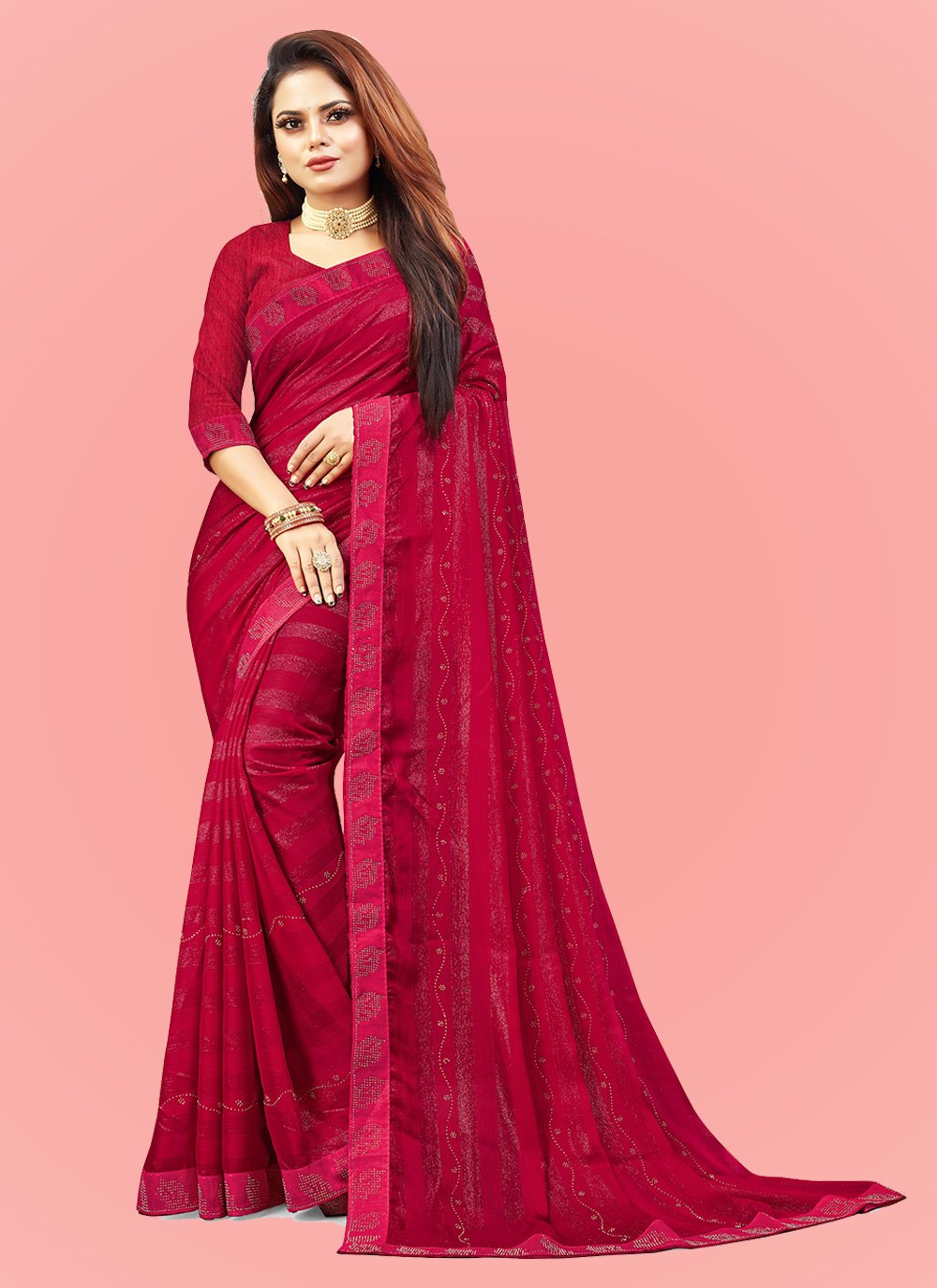 Buy Online Fancy Fabric Rani Stone Contemporary Saree : 264557