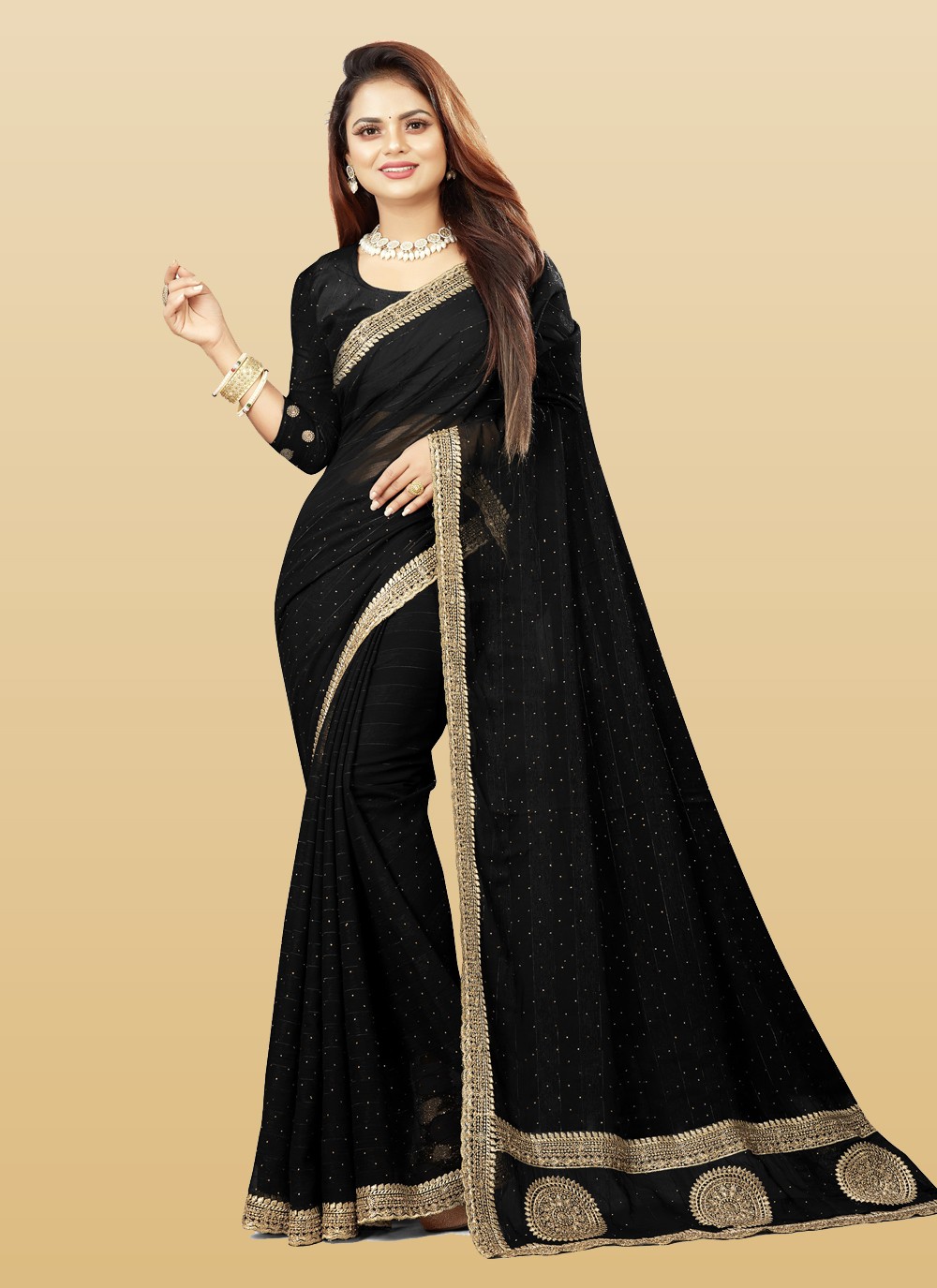 Plain Black Chiffon Sarees