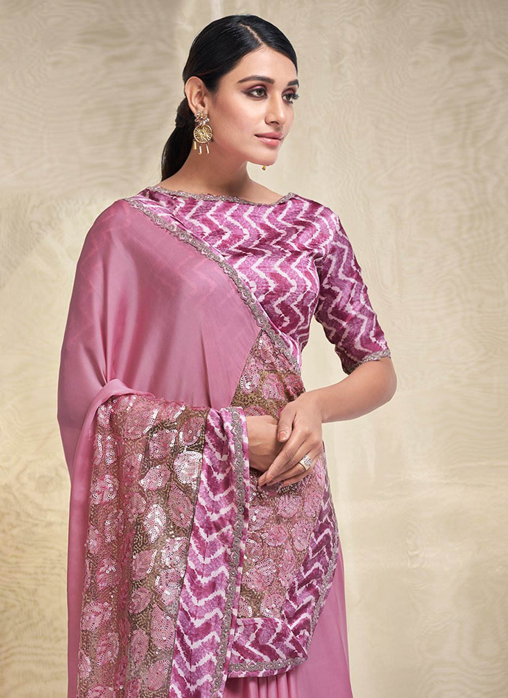Buy Georgette Pink Classic Saree Online