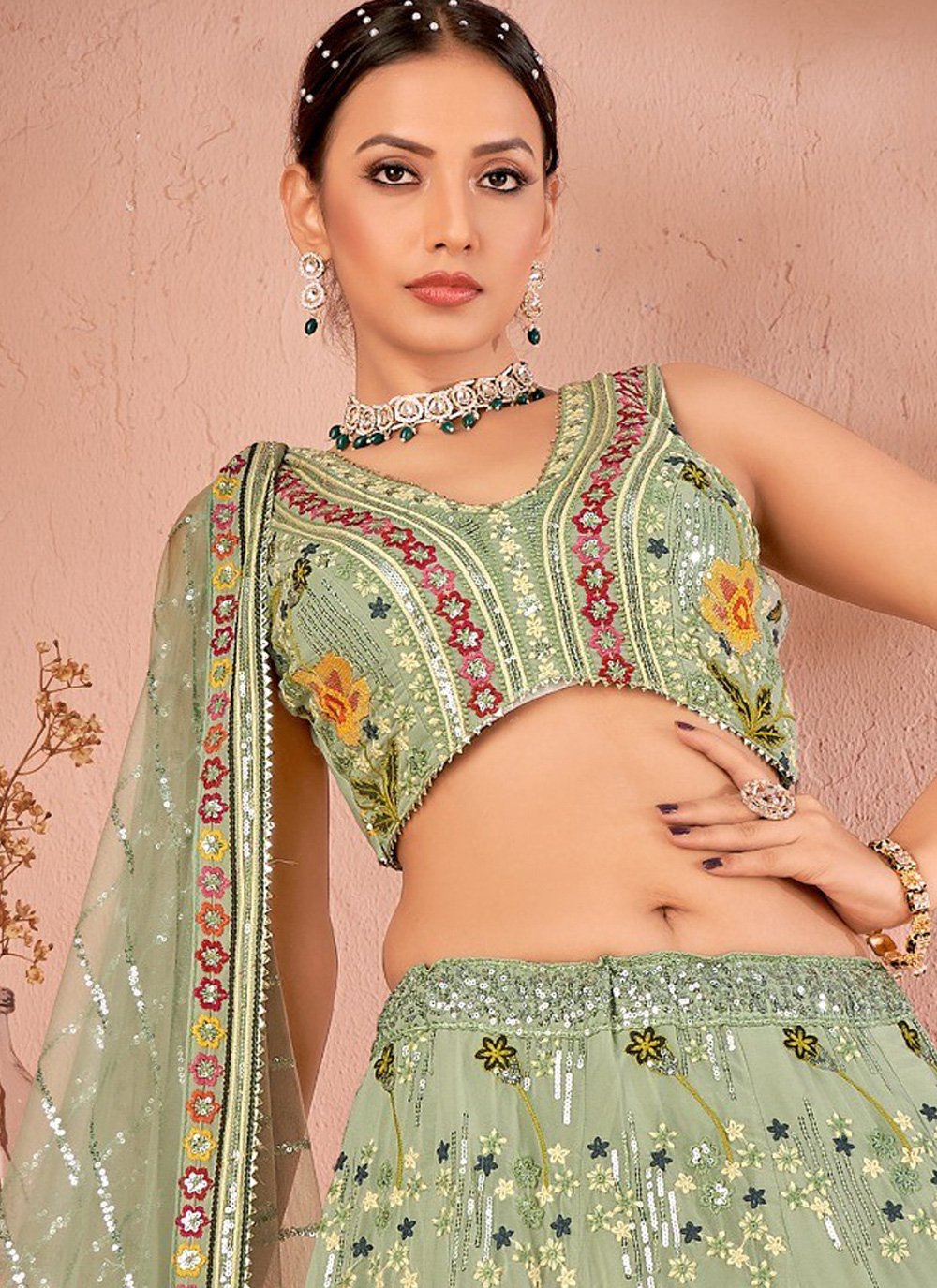 Buy Green Color Readymade Lehenga Choli Online : 272219