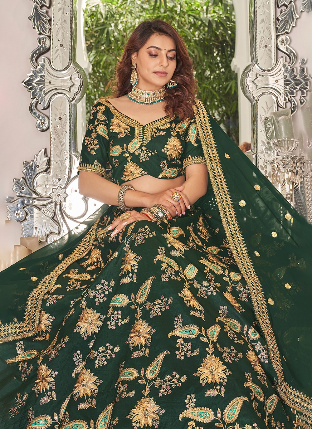 Buy Green Dori Work Lehenga Choli Online : 261398