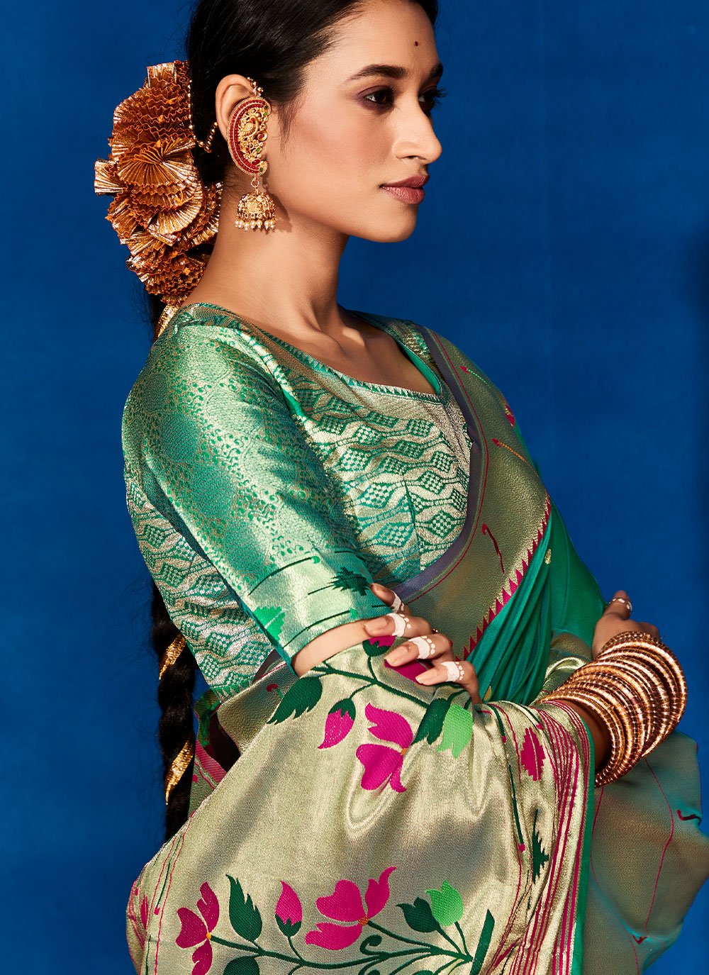 Buy Green Mehndi Silk Saree : 253558