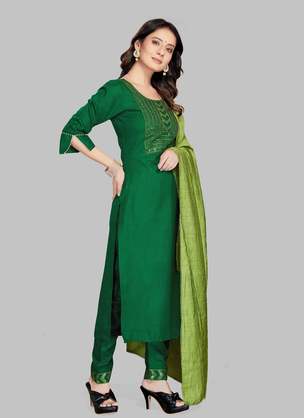 Buy Green Printed Pant Style Suit Online