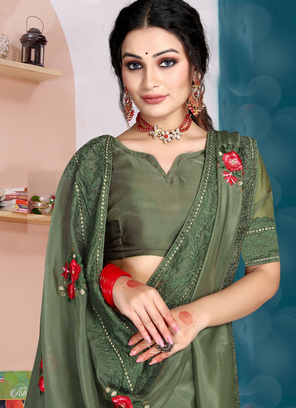 Buy Green Resham Classic Saree : 247605