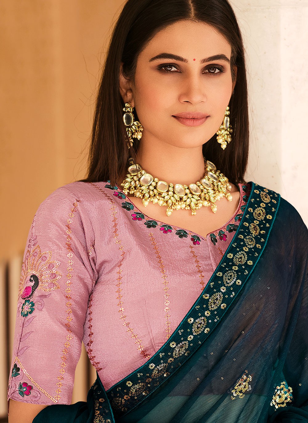 Buy Green Thread Mehndi Saree : 253679