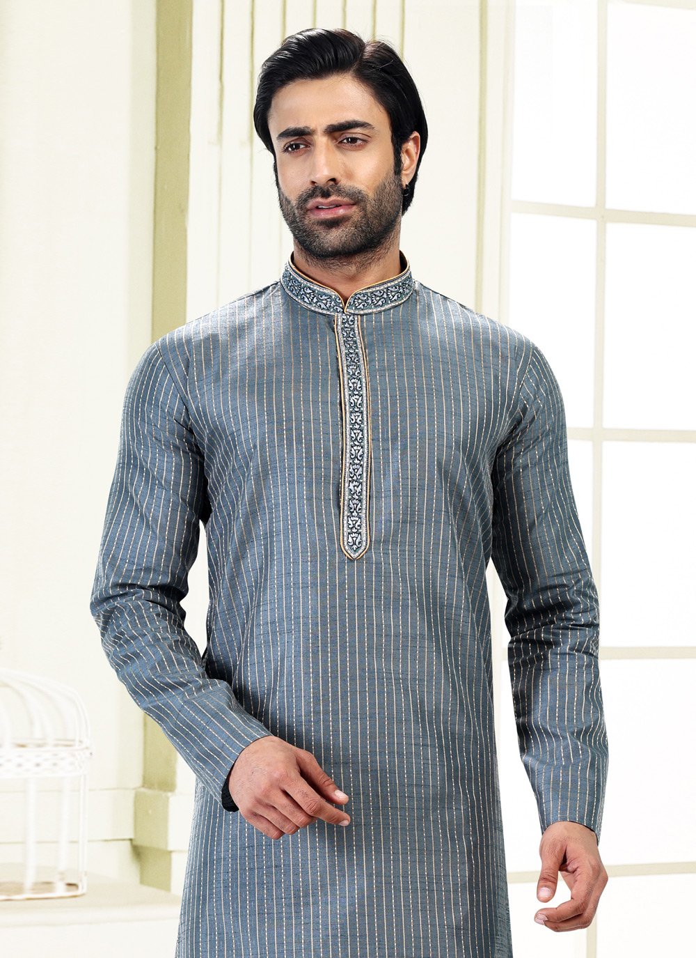 Grey Color Kurta Pyjama buy online