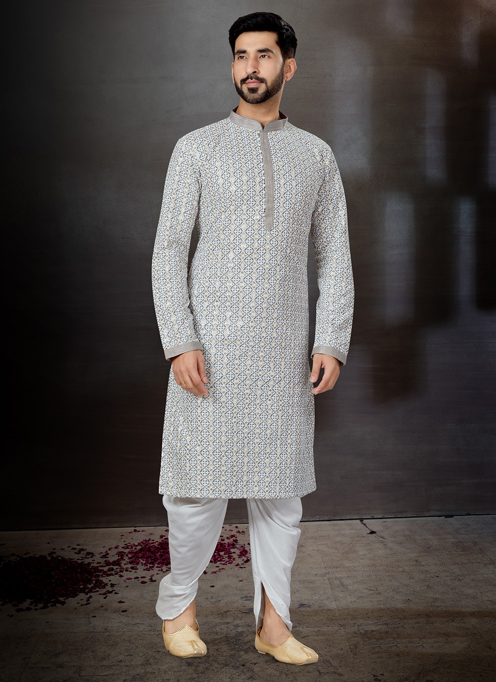 Grey Mehndi Fancy Fabric Dhoti Kurta buy online