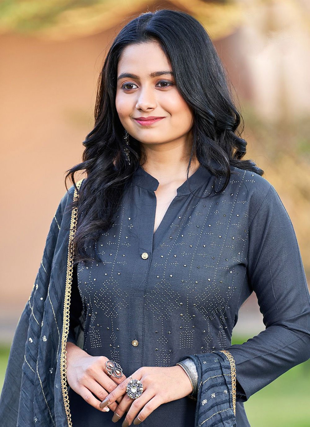 Buy Grey Sequins Ceremonial Readymade Style Online : 256793