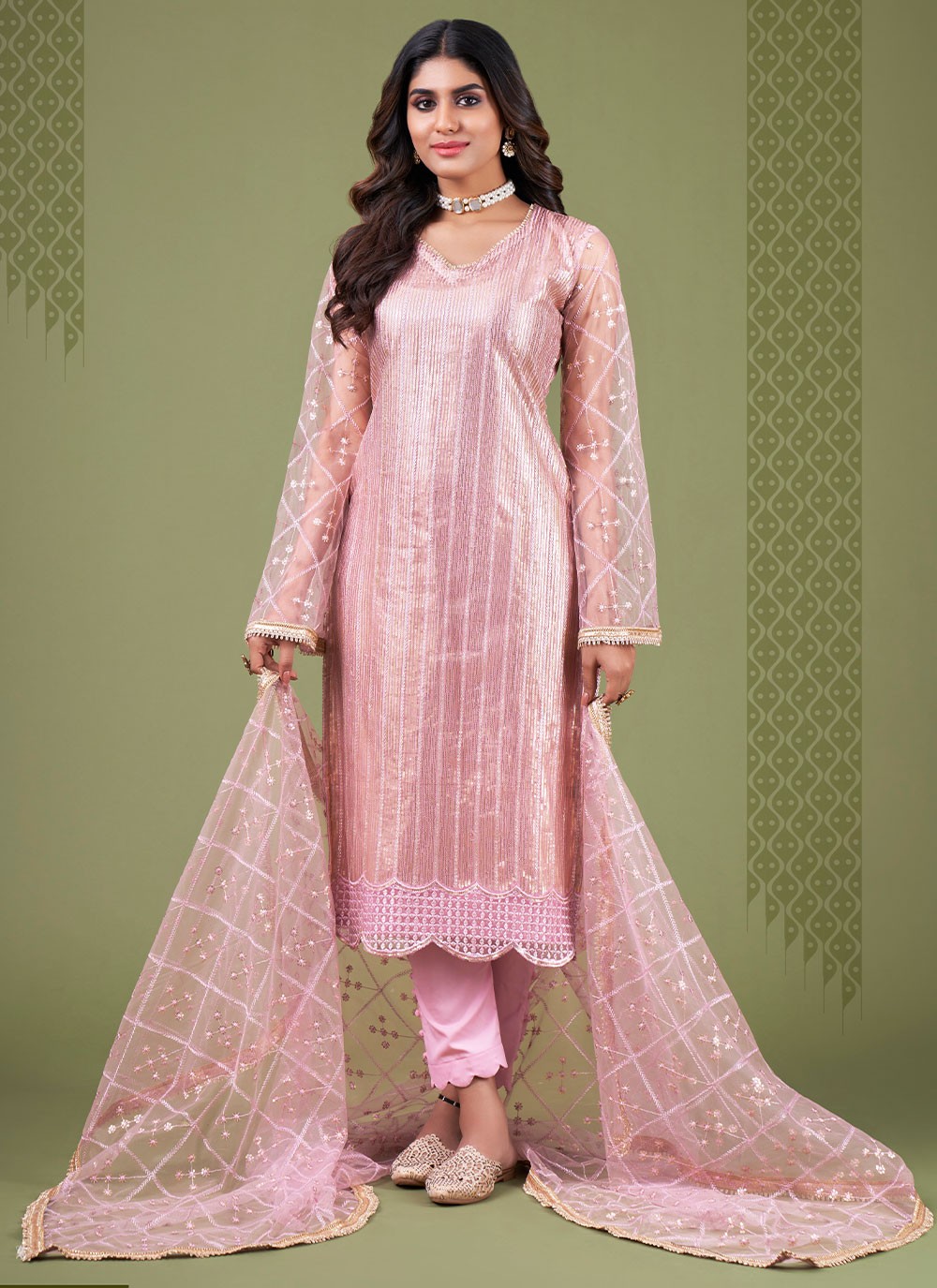 Lace Rose Pink Straight Salwar Kameez buy online